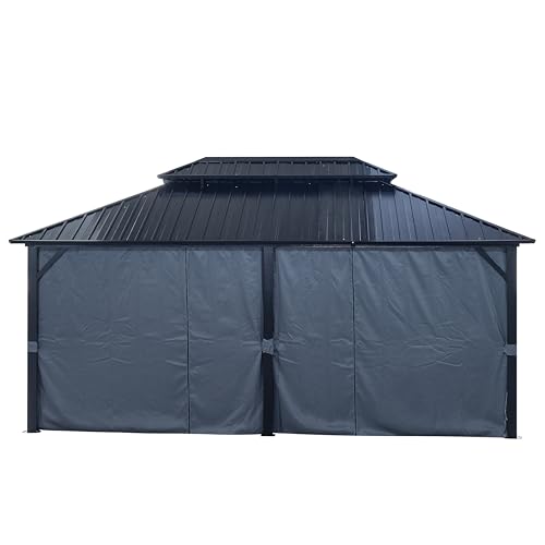 Goohome 12 x 18FT Hardtop Gazebo, Aluminum Frame Double Roof Gazebo Canopy with Mosquito Net and Curtains, Outdoor Permanent Hard Top Waterproof Pergola for Shade and Rain for Lawn, Backyard, Patio