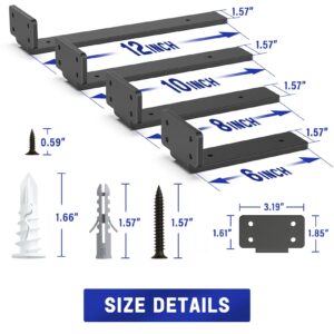 Goovilla Shelf Bracket, Heavy Duty Floating Shelf Brackets 10 inch Long, 6 Pack Brackets for Shelves, Black Coated Metal Wall Shelf Support Brackets with 1/5 Inch Thick and 160 lb. Load Capacity