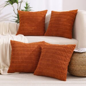 all smiles fall decorative throw pillow covers 18x18 set of 4 rust thanksgiving farmhouse home corduroy square cushion case for decor living room couch bed sofa,boho terracotta orange