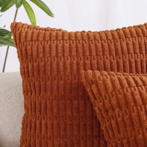 All Smiles Fall Decorative Throw Pillow Covers 18x18 Set of 4 Rust Thanksgiving Farmhouse Home Corduroy Square Cushion Case for Decor Living Room Couch Bed Sofa,Boho Terracotta Orange