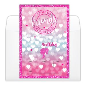 yuexll let's go girls theme birthday party invitations cards, pink doll theme birthday celebration supplies, double-sided fill-in birthday invites for boys girls - c10