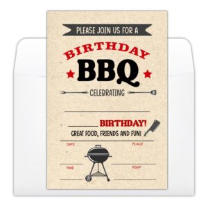 yuexll bbq cookout birthday party invitations cards with envelopes, barbecue party invitations, birthday celebration supplies, double-sided fill-in bday invites for boys girls - c06