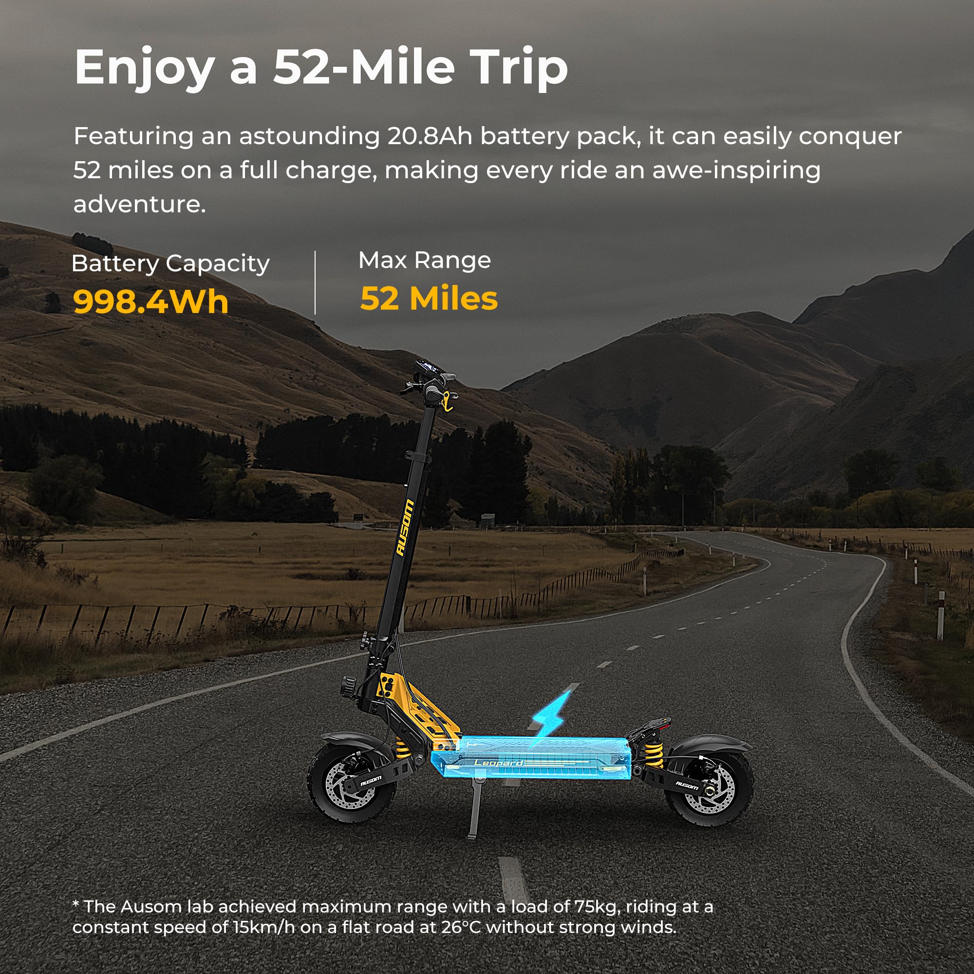 Ausom Leopard Electric Scooter, Powerful 1000W Motor, 50 Miles Range & 35 MPH, Foldable Commute Electric Scooter for Adults w/10 Off Road Tires, Removable Seat (Leopard V)