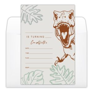 yuexll dinosaur birthday party invitations cards with envelopes, t-rex party invitations, birthday celebration supplies, double-sided fill-in bday invites for boys girls - c03