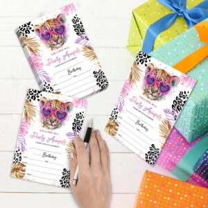 Calling All Party Animal Birthday Party Invitation Cards with Envelopes, Safari Leopard Print Party Invitations, Birthday Celebration Supplies, Double-sided Fill-in bday Invites for Boys Girls - C01