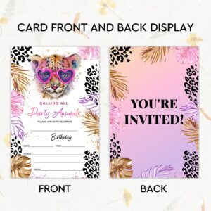 Calling All Party Animal Birthday Party Invitation Cards with Envelopes, Safari Leopard Print Party Invitations, Birthday Celebration Supplies, Double-sided Fill-in bday Invites for Boys Girls - C01