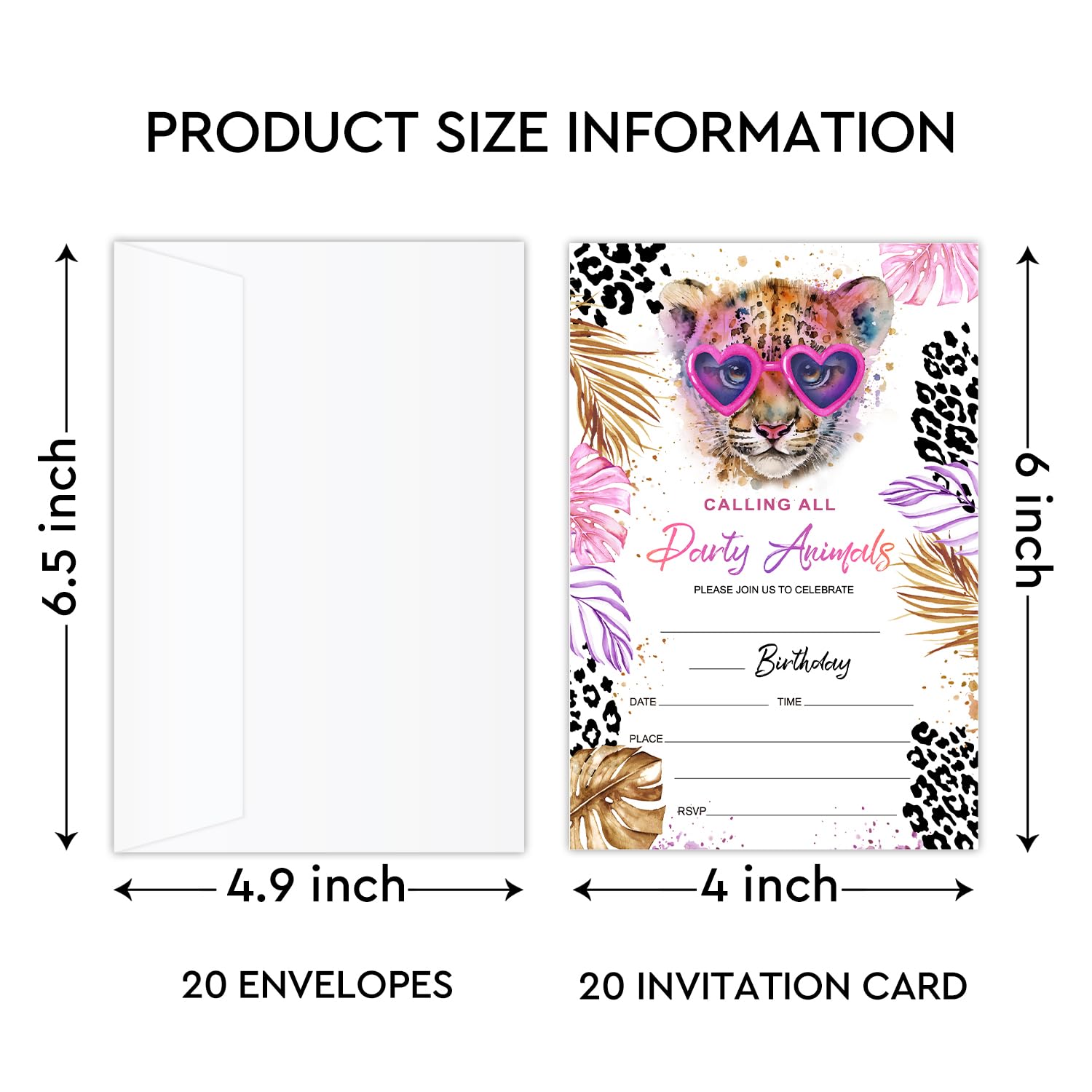 Calling All Party Animal Birthday Party Invitation Cards with Envelopes, Safari Leopard Print Party Invitations, Birthday Celebration Supplies, Double-sided Fill-in bday Invites for Boys Girls - C01