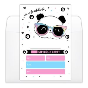 yuexll rainbow cute panda birthday party invitations cards with envelopes, animal party invitations, birthday celebration supplies, double-sided fill-in bday invites for boys girls - c02