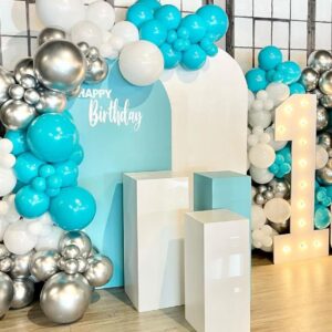 AIOZX Teal Balloons Garland Arch Kit, 107pcs Teal Blue Silver White Balloons Turquoise Balloons for Baby Shower Wedding Anniversary Gender Reveal Birthday Party Decoration