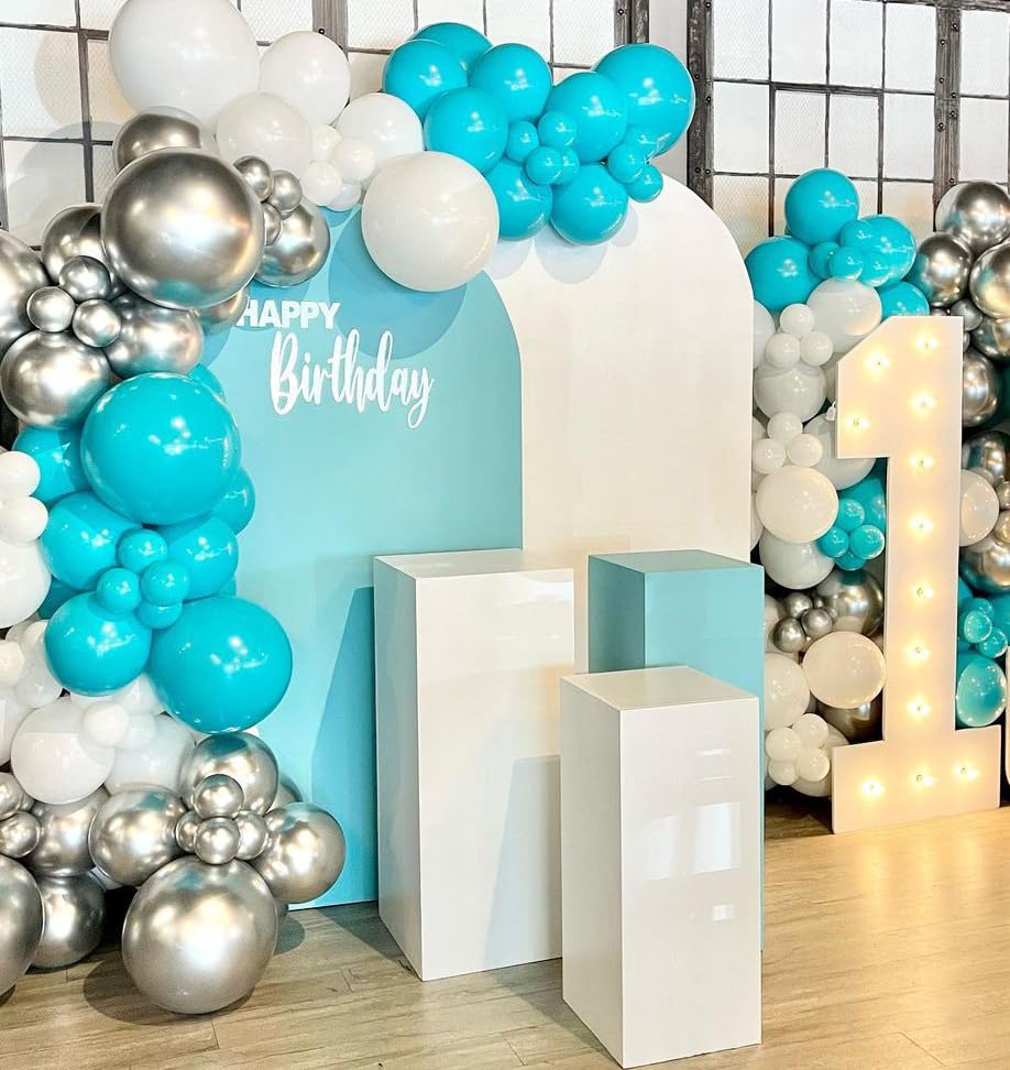 AIOZX Teal Balloons Garland Arch Kit, 107pcs Teal Blue Silver White Balloons Turquoise Balloons for Baby Shower Wedding Anniversary Gender Reveal Birthday Party Decoration