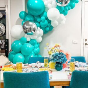 AIOZX Teal Balloons Garland Arch Kit, 107pcs Teal Blue Silver White Balloons Turquoise Balloons for Baby Shower Wedding Anniversary Gender Reveal Birthday Party Decoration