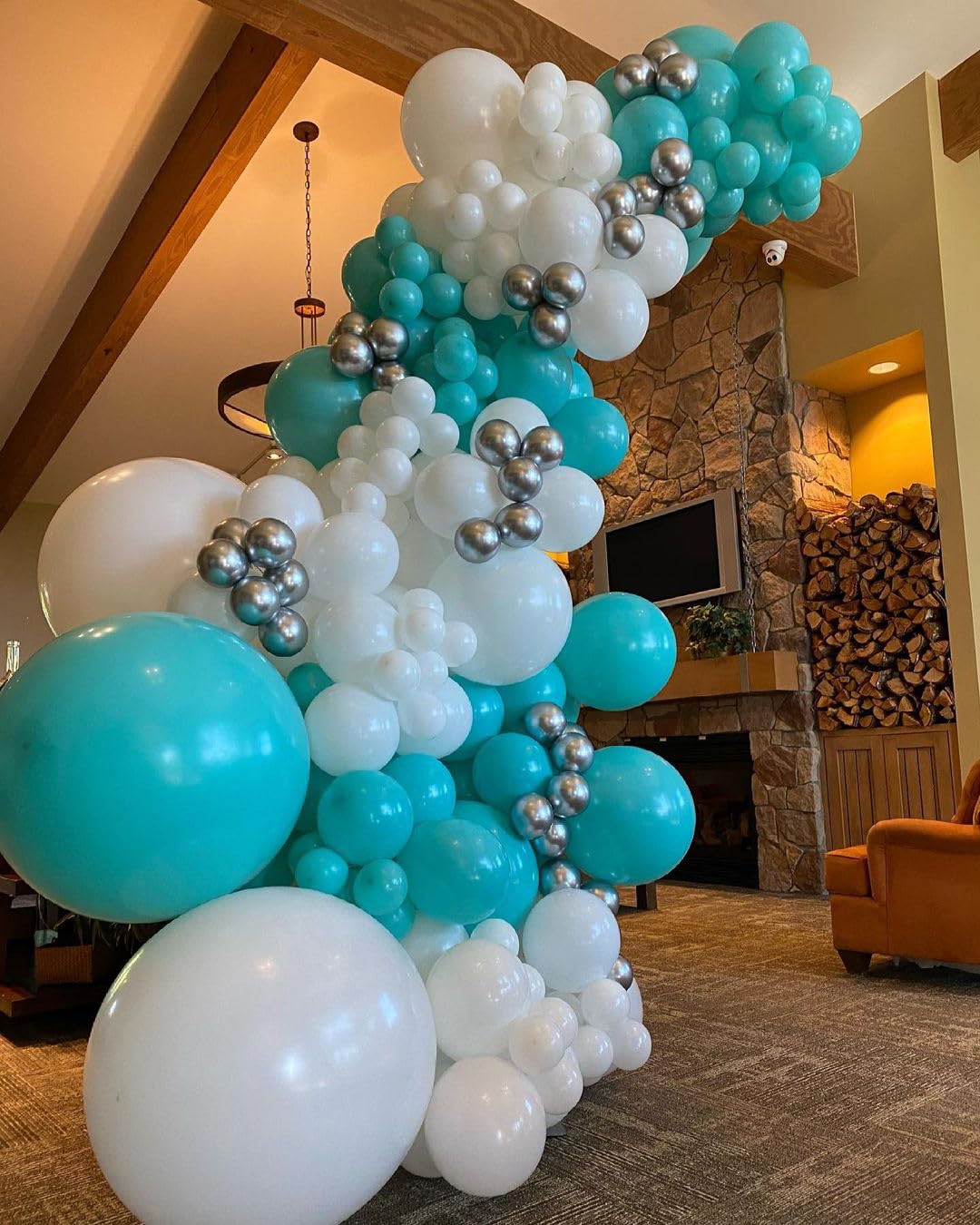 AIOZX Teal Balloons Garland Arch Kit, 107pcs Teal Blue Silver White Balloons Turquoise Balloons for Baby Shower Wedding Anniversary Gender Reveal Birthday Party Decoration