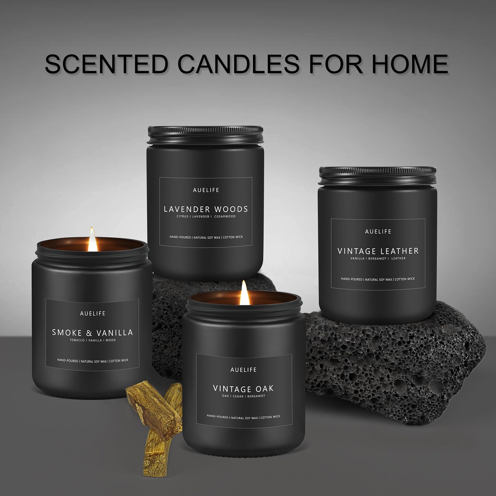 Scented Candles for Men | Smoke & Vanilla Scented Candle - Candle for Men, Men Candles for Home Scented, Candle Gifts for Him/Friend, Aromatherapy Candle in Black Jar