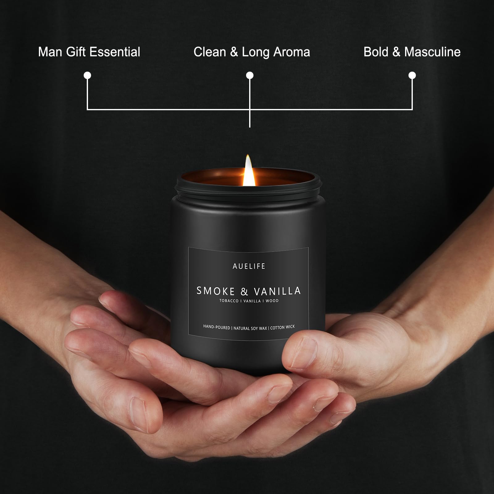 Scented Candles for Men | Smoke & Vanilla Scented Candle - Candle for Men, Men Candles for Home Scented, Candle Gifts for Him/Friend, Aromatherapy Candle in Black Jar