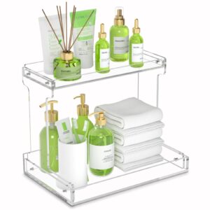 npplus bathroom countertop organizer, 2-tier clear acrylic counter storage shelf for bathroom counter organizer, clear makeup storage vanity trays for cabinet, kitchen spice rack