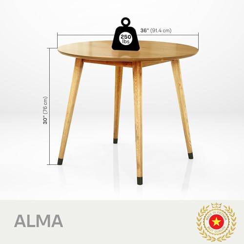 Acacia Alma Solid Wood Dining Table / 36" Kitchen Table Round Dining Table for 4 Dining Room Table, Patio Table, End Table, Coffee Table, Work Desk, Natural Wood Dining Table Round Kitchen Table, Oak