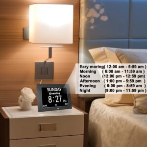 FEYBYLA Alarm Clock with Day and Date for Elderly 7inch Digital Calendar Clock Photo Frame- Auto Dimmable Display 15 Alarm Options, Clock with Non-Abbreviated Day & Month