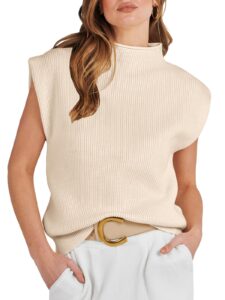 anrabess women's mock neck sleeveless sweater vest casual cap sleeve knit pullover tank tops 2024 spring summer clothes apricot-l