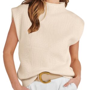 ANRABESS Women's Mock Neck Sleeveless Sweater Vest Casual Cap Sleeve Knit Pullover Tank Tops 2024 Spring Summer Clothes Apricot-L