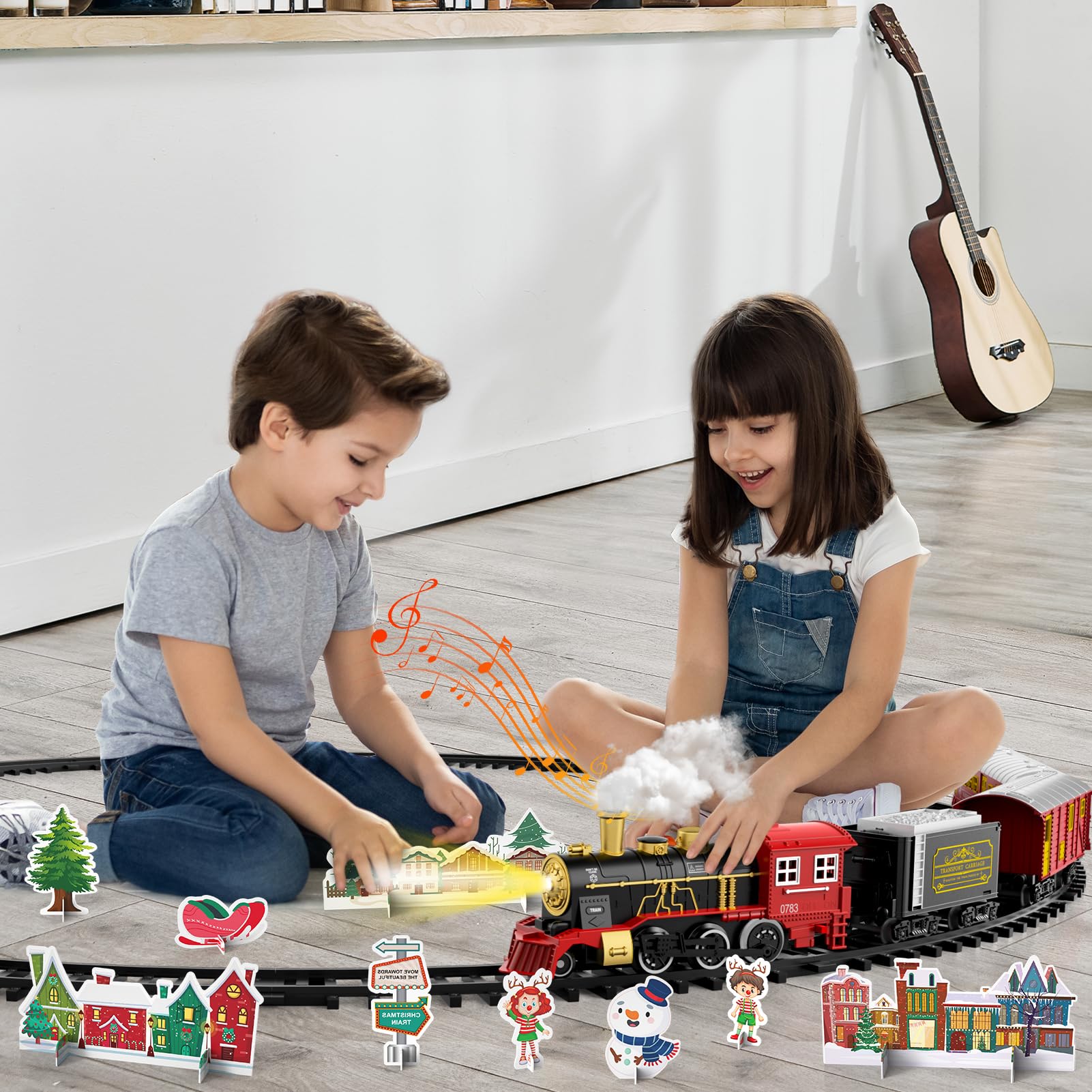 Kukufun Electric Train Set for Kids, Classic Christmas Train Toys Set for Boys Girls Steam Locomotive Engine, Lights & Sound, Tracks, Birthday Toy for Age 3 4 5 6 7 8 9 Years Old Kids