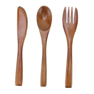 wooden forks and spoons for eating utensils set, travel wooden spoons forks, wooden dinner utensil set kitchen wooden flatware tableware cutlery set includes wooden spoon, fork, knife (3 pieces)