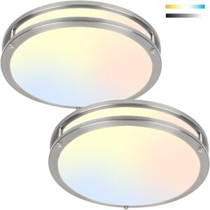 13inch 36w ceiling light fixtures 2 packs, 5cct led flush mount ceiling mount lights 2700k 3000k 4000k 5000k 6500k, dimmable close to ceiling lighting for bathroom kitchen stairwell bedroom, nickel