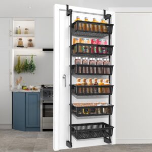 pantry door organizer, over the door pantry organizer with 6-tier adjustable baskets, heavy-duty metal wall mounted over the door spice rack for bathroom, bedroom, kitchen organizers and storage