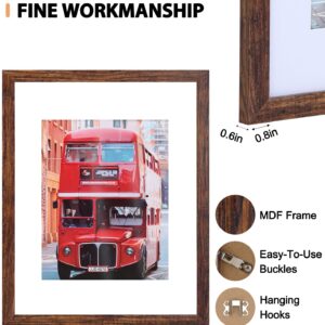 Fixwal 11x14 Picture Frame Set of 2, Display Pictures 8x10 with Mat or 11x14 without Mat, Rustic Brown Photo frame for Wall Mounting