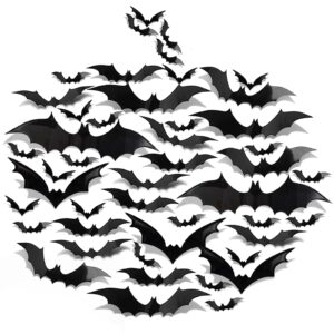 111 pcs halloween bats decorations indoor outdoor wall stickers | 8 different sizes 3d wall decals halloween spooky home goth emo room party decor