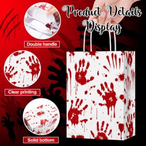 24 Pcs Halloween Treat Bags Halloween Paper Gift Bags with Handles Trick or Treat Candy Bags Goodie Bags for Holiday Treats Snacks Kids Halloween Party Favors Supplies (Bloody Handprint)