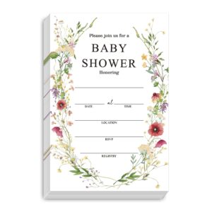 wwongxianb set of 25 baby shower wildflower invitations with envelopes, fall wreath invites for gender neutral, boy or girl, invites for gender reveal party, baby sprinkle, baby shower-010