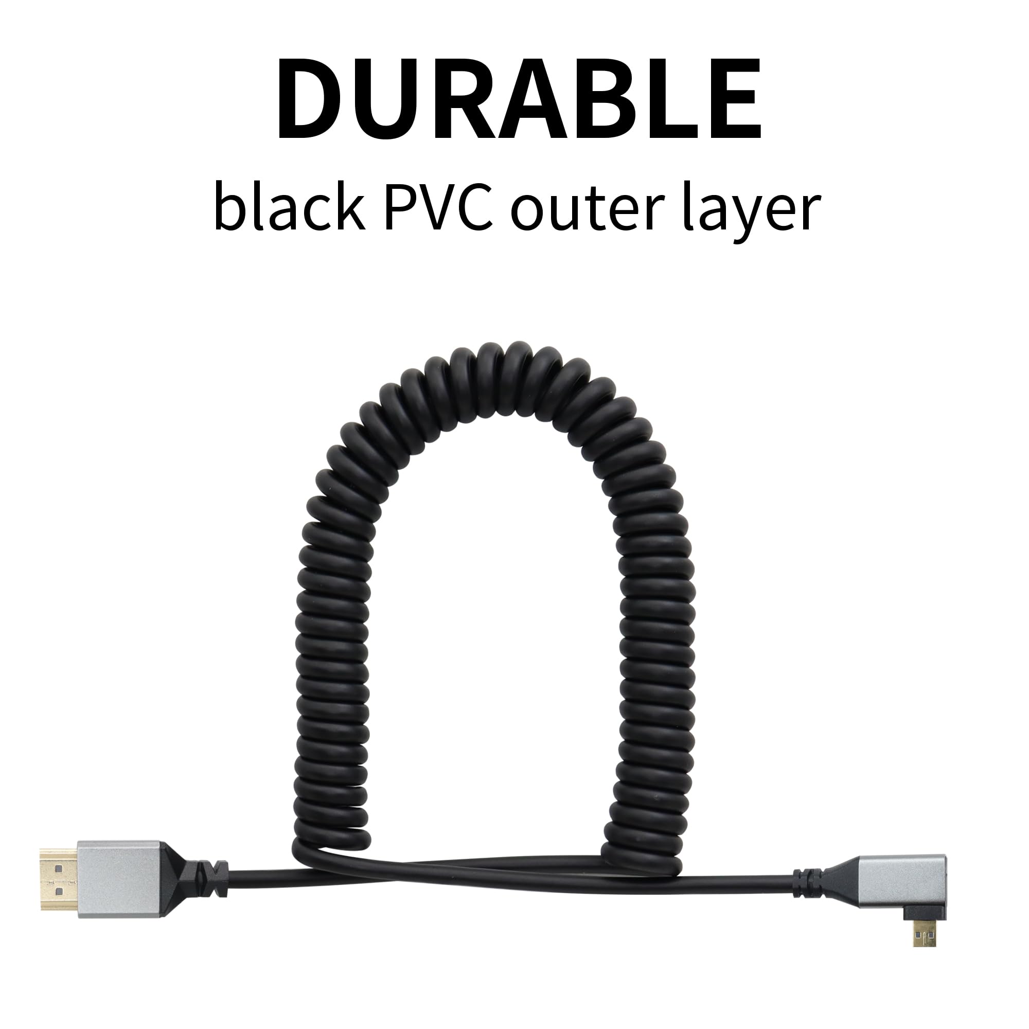 RIIEYOCA 90 Degree Right Angle UHD 4K Micro HDMI Male to HDMI Male 18Gbps High Speed 2.0 Extender Coiled Cable Supports 4K@60Hz,1080p,ARC,3D,for Laptop,DVRs,HDTV,Roku Ultra Stretchable to 1.5M/5FT