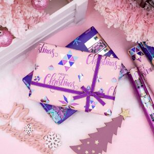 WRAPAHOLIC Christmas Wrapping Paper Roll - Mini Roll - 3 Rolls - 17 Inch X 120 Inch Per Roll - Pink and Purple Nutcracker, House Holiday Collection with Metallic Foil Shine