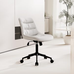 kidol & shellder armless office chair desk chair comfy ergonomic swivel chair home office desk chairs with wheels rolling task computer chair makeup vanity chair with back for bedroom(white)