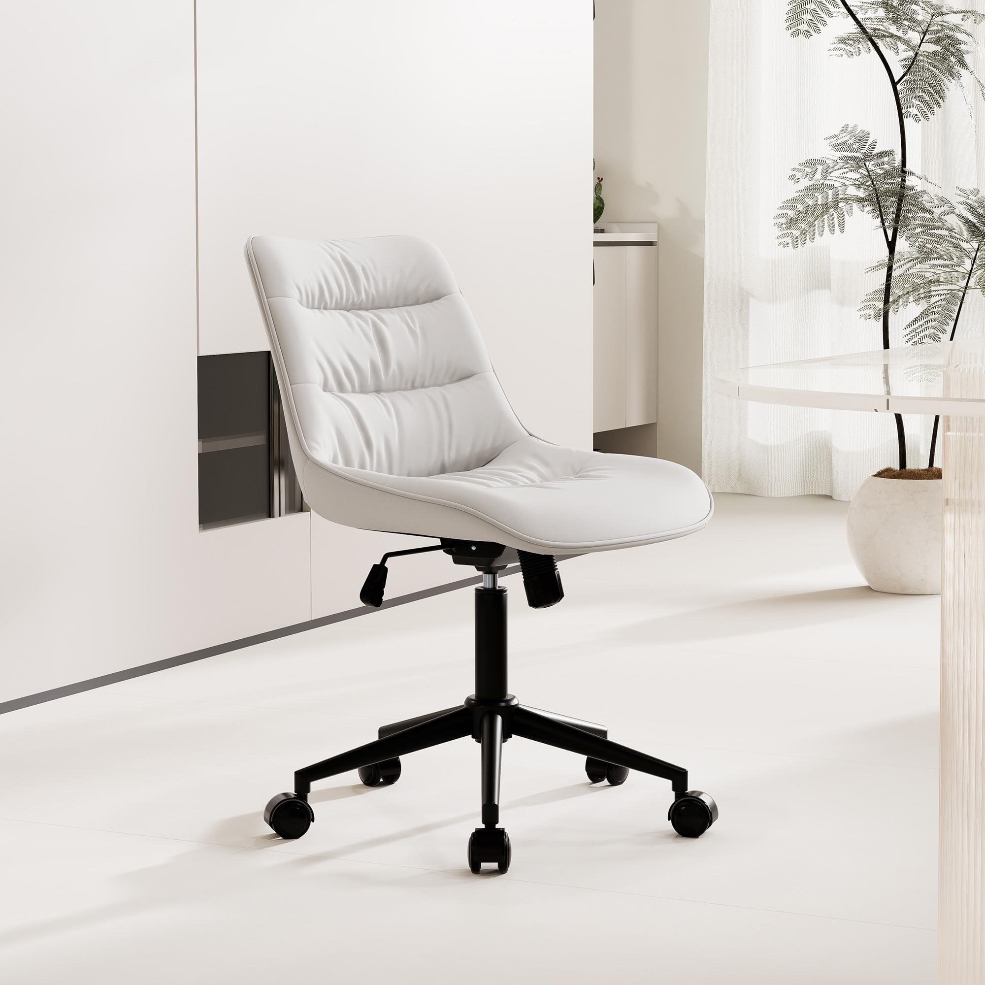 Kidol & Shellder Armless Office Chair Desk Chair Comfy Ergonomic Swivel Chair Home Office Desk Chairs with Wheels Rolling Task Computer Chair Makeup Vanity Chair with Back for Bedroom(White)