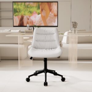 Kidol & Shellder Armless Office Chair Desk Chair Comfy Ergonomic Swivel Chair Home Office Desk Chairs with Wheels Rolling Task Computer Chair Makeup Vanity Chair with Back for Bedroom(White)