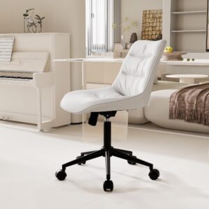 Kidol & Shellder Armless Office Chair Desk Chair Comfy Ergonomic Swivel Chair Home Office Desk Chairs with Wheels Rolling Task Computer Chair Makeup Vanity Chair with Back for Bedroom(White)