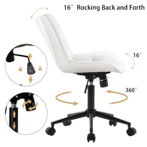 Kidol & Shellder Armless Office Chair Desk Chair Comfy Ergonomic Swivel Chair Home Office Desk Chairs with Wheels Rolling Task Computer Chair Makeup Vanity Chair with Back for Bedroom(White)