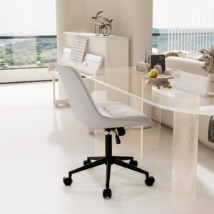 Kidol & Shellder Armless Office Chair Desk Chair Comfy Ergonomic Swivel Chair Home Office Desk Chairs with Wheels Rolling Task Computer Chair Makeup Vanity Chair with Back for Bedroom(White)