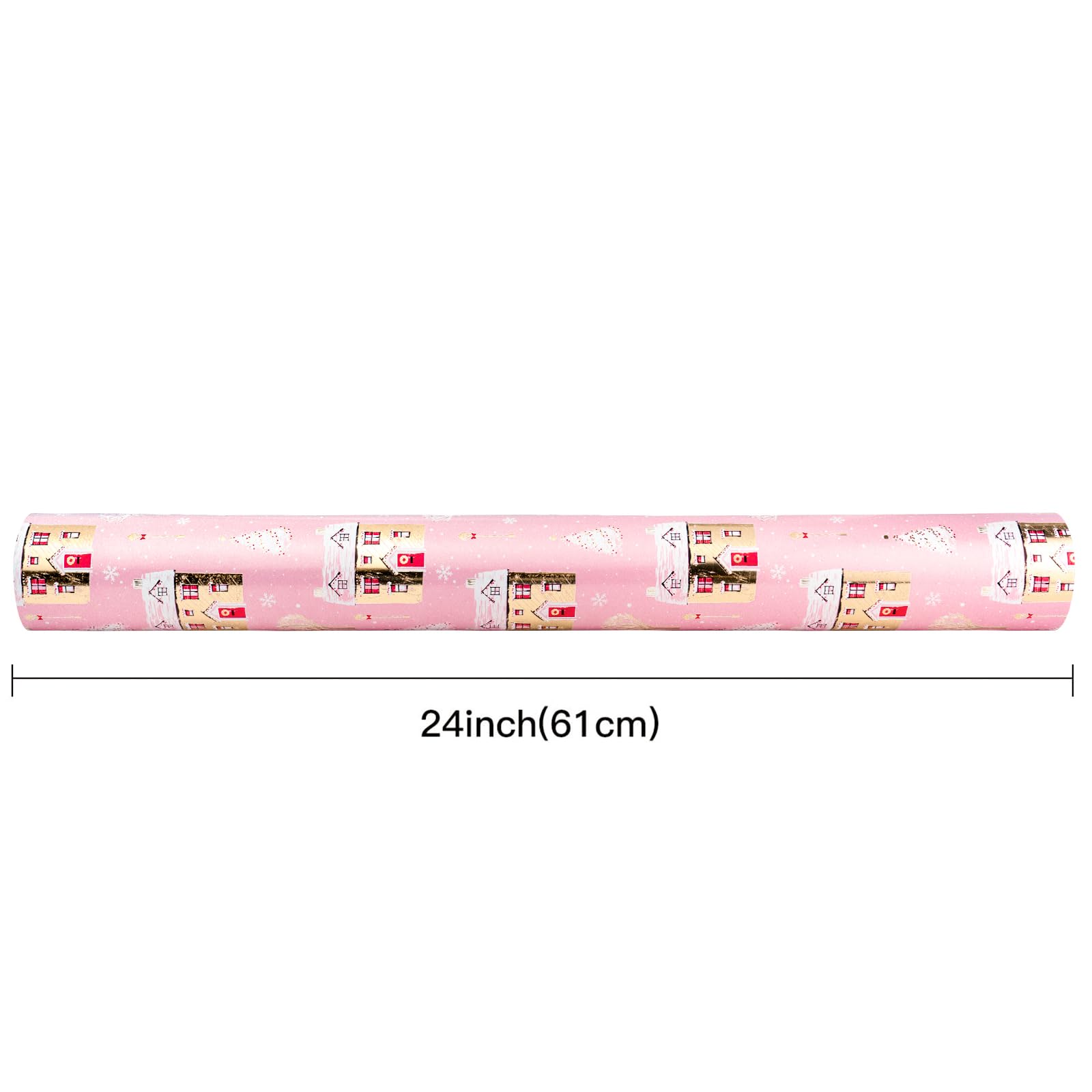 WRAPAHOLIC Reversible Christmas Wrapping Paper - 30 Inch X 100 Feet Jumbo Roll Pink House with Christmas Tree and Polka Dots Design with Metallic Foil Shine