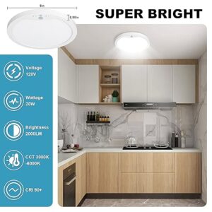 Hard-Wired Motion Sensor Ceiling Lights, 9in 20W Flush Mount Motion LED Ceiling Lights, 3000K 4000K 6000K Indoor Ceiling Light for Closet Doorway Stairway Hallway, 2 Packs, Not Battery Operated