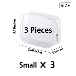 5 Pack Clear Plastic Zippered Toiletry Carry Pouch TSA Approved Toiletry Bag Portable Cosmetic Makeup Bag for Vacation, Bathroom and Organizing (White 3Pcs, Small)