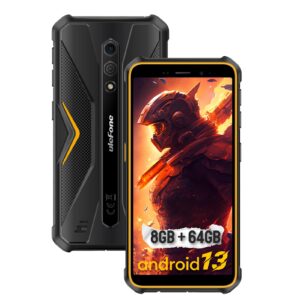 ulefone armor x12 pro rugged phones unlocked, 5.45 inch screen, android 13, 8gb + 64gb, 13mp + 8mp waterproof camera, 4860mah battery, military grade smartphone, face id, nfc, otg, wifi - orange