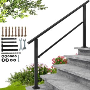 yitahome handrails for outdoor steps, 5-6 step stair railing outdoor 63.4" length black, porch wrought iron railing adjustable angle safety handrails for balconies, parks, residential steps (1 pack)