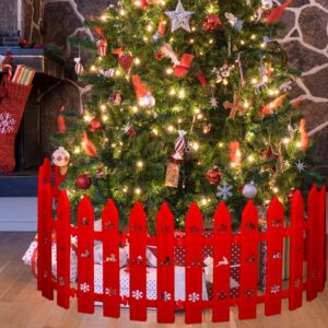 30 pieces christmas tree fences thick plastic picket fence christmas tree fences mini fence decoration for home garden christmas wedding party, 12 inches (red)