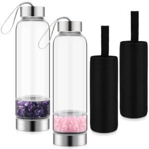 meekoo 2 pieces crystal glass water bottle clear water bottle with gemstone center natural amethyst and rose quartz water bottle quartz crystal cup energy cup for healing and wellness (small stone)