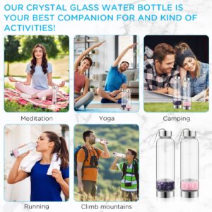 meekoo 2 Pieces Crystal Glass Water Bottle Clear Water Bottle with Gemstone Center Natural Amethyst and Rose Quartz Water Bottle Quartz Crystal Cup Energy Cup for Healing and Wellness (Small Stone)