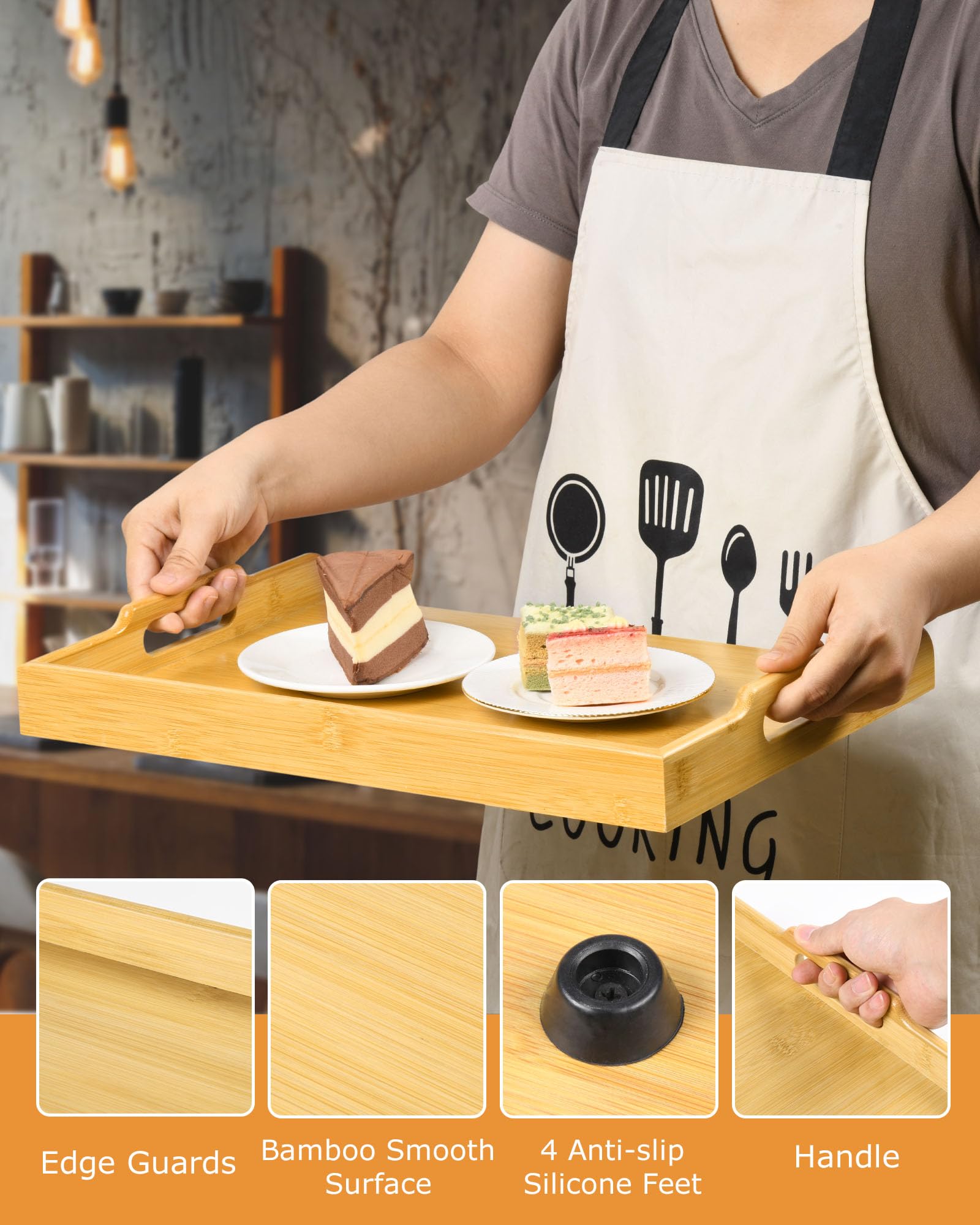 Bulado Bamboo Cutting Board, Compatible with Ninja Foodi SP101 SP201 SP301 Air Fryer, Heat Resistant Silicone Feet, for Countertop Convection Toaster Oven, Creates Storage Space, Protects Cabinets