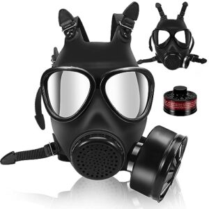 full face gas respirator mask - reusable gas masks with 40mm activated carbon filter against gases/dust/organic vapor/fume for halloween cosplay, chemicals, car spray, painting, industry, welding