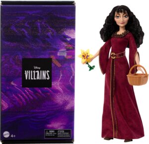 mattel disney princess toys, villains mother gothel fashion doll, removable outfit with basket & flower accessories, inspired by the movie tangled